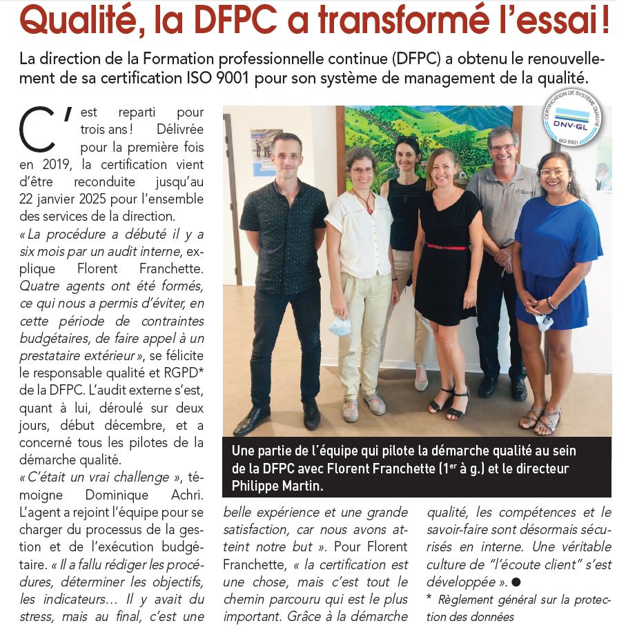 Qualité, la DFPC a transformé l’essai ! | DFPC